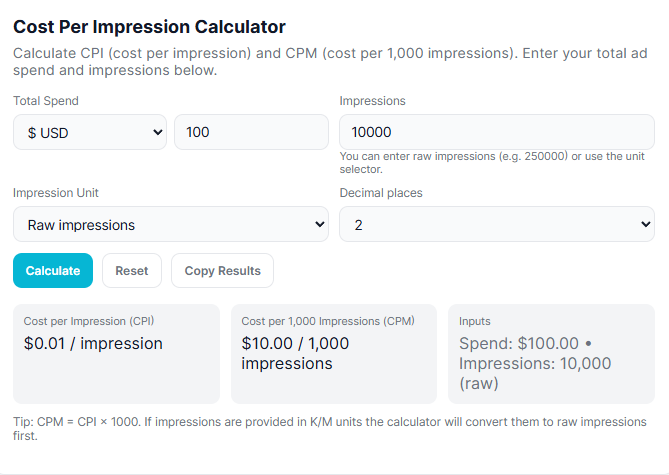 Cost Per Impression Calculator - Calculate CPM Free Online ...